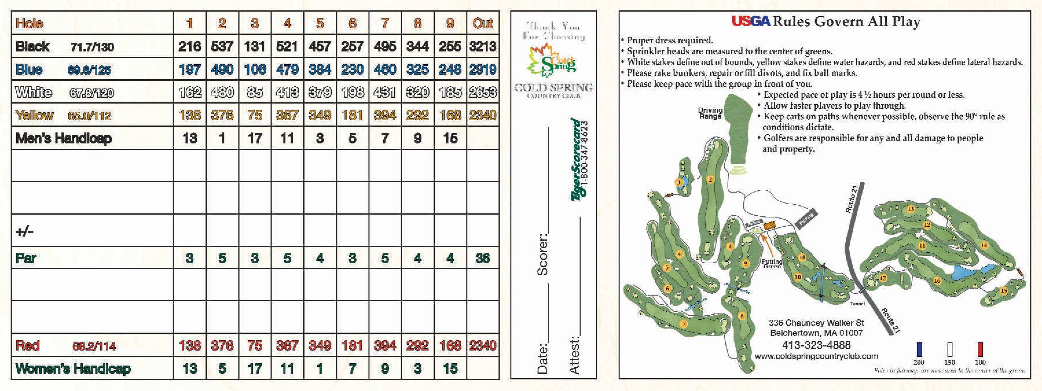 Scorecard - Cold Spring Country Club